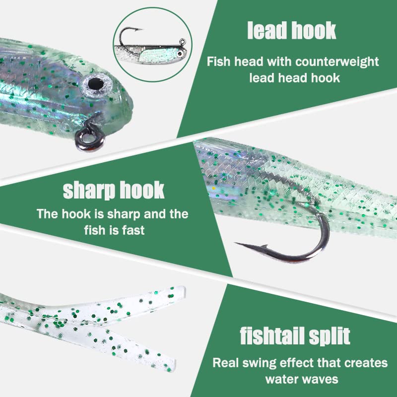 HENGJIA Pre-Rigged Weedless Fishing Lures，Paddle tail Swimbaits，Dark Sleeper Swimbait，Soft Plastic Fishing Lures，Fishing Lures for Freshwater/Saltwater，Bass Trout Crappie Walleye Pike Fishing Jigs