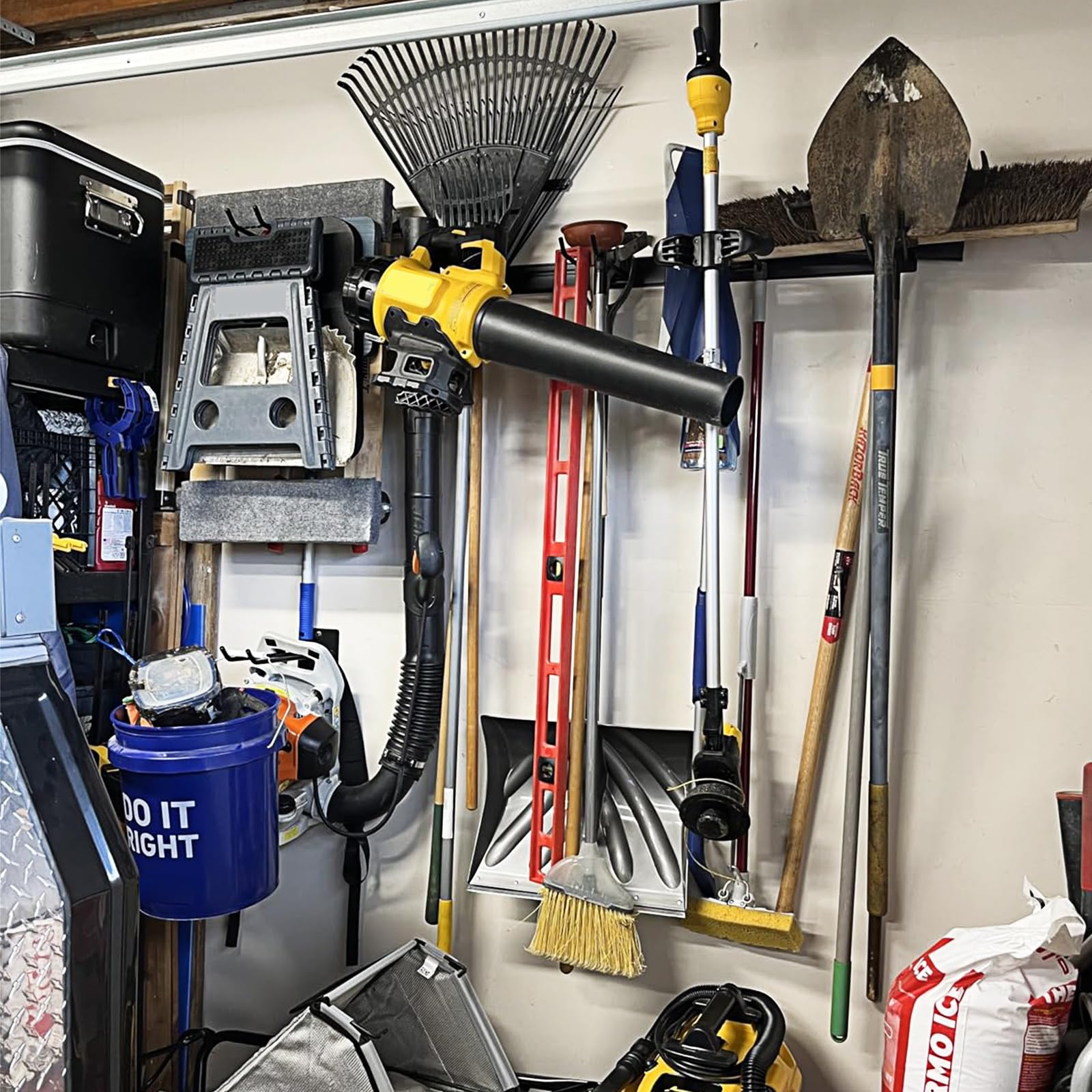 SHUESS Garage Tool Organizer Storage Rack, 47 Inch Garage Organizer Wall Mount, Heavy Duty Garden Tool Organizer, Adjustable Tool Storage Rack Hooks, Yard Shed Ski Tool Organizer Hold Max 465 lbs