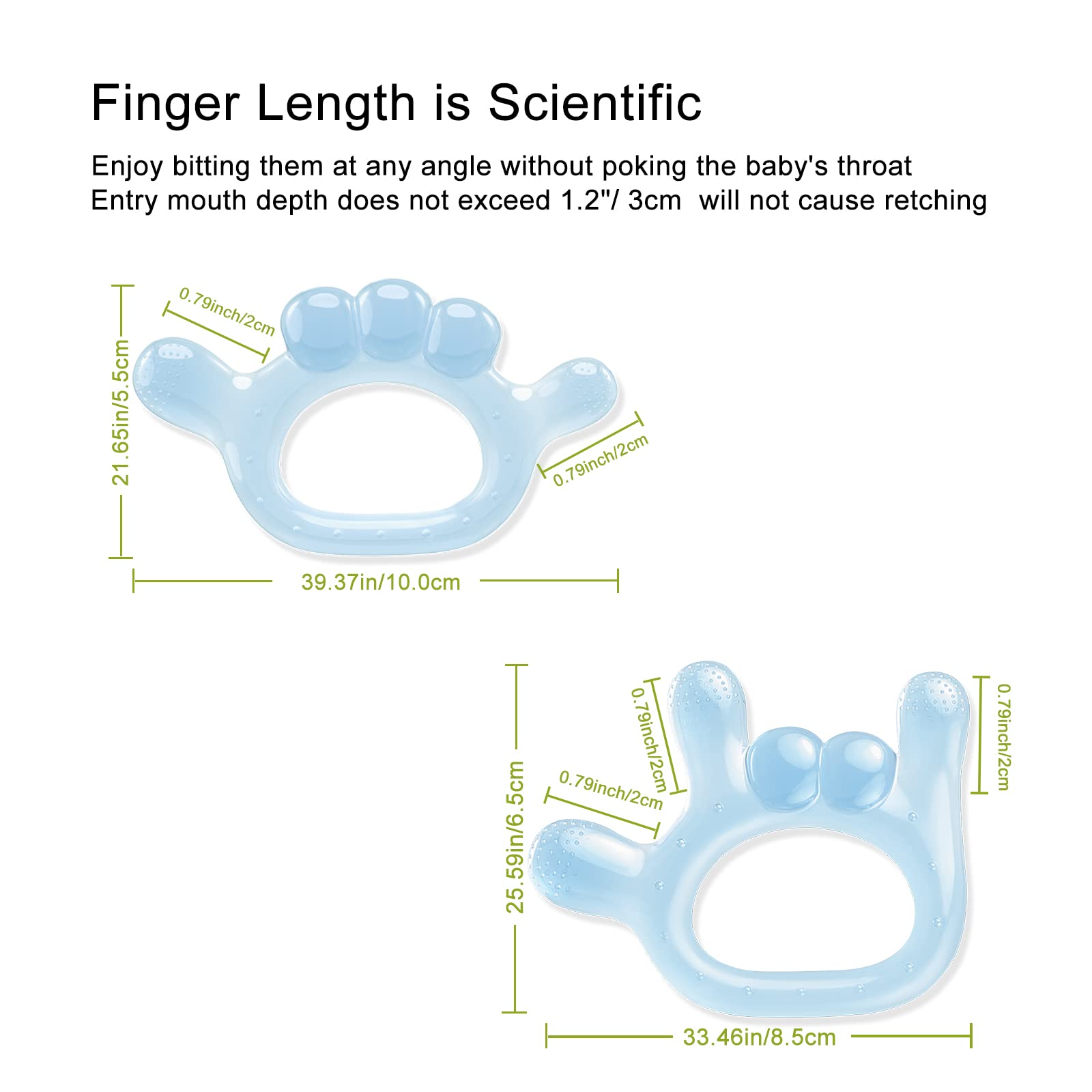 Natural Teething Relief for Babies, Chrxbei Baby Teethers for Babies 3-6 6-12 Months, Infants Newborn Boys and Girls, Pacifier Shape for Sucking and Chewing (1 Pack Cool Finger, Blue)