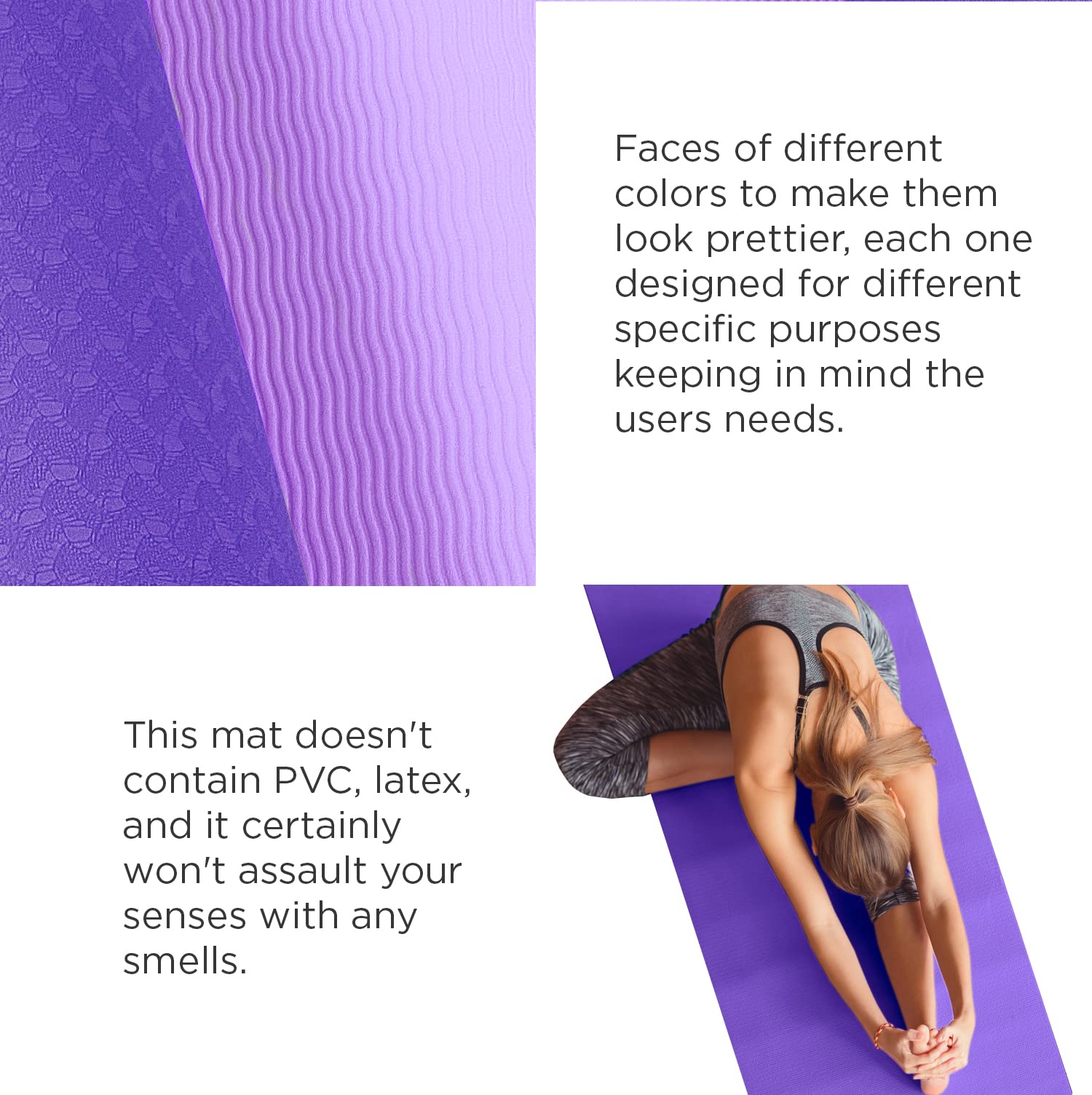 GET FIT! Eco Friendly TPE Yoga Mat Non-Slip surface 6mm thick with Carrying Strap. Lightweight easy to roll and carry. (Violet + Violet)