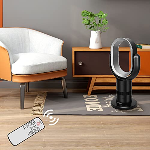 Simple Deluxe Medium size portable bladeless fan, small table fan, 10 speeds settings, 10-hour timing closure bladeless fan, stylish and modern fan, low noise, lightweight,24 inch Black