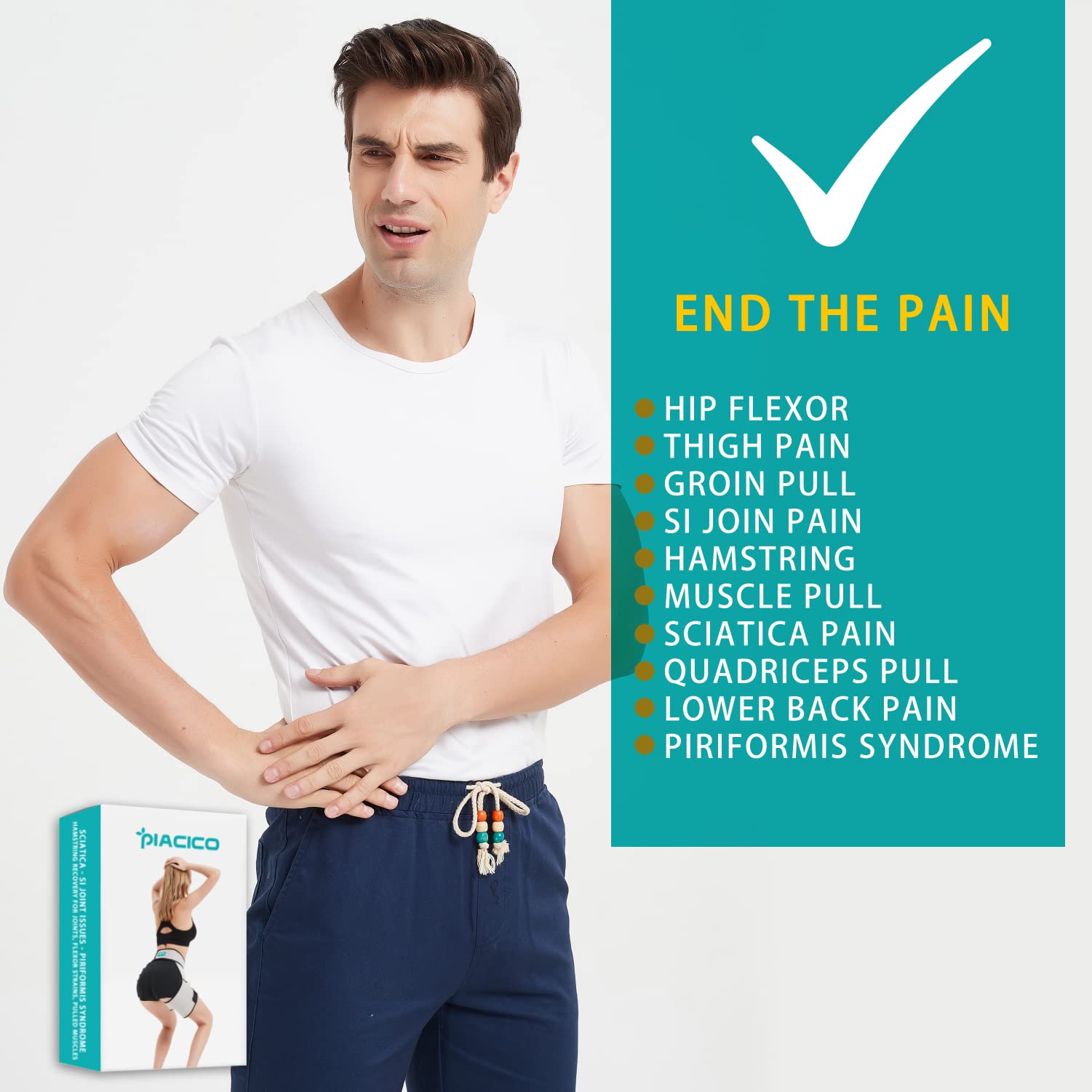 Hip Brace - Sciatica Pain Relief Brace, Thigh Hamstring Compression Sleeve Wrap for Hip Thigh Flexor Strain, Groin Pull, SI Joint, Arthritis, Bursitis, Sciatic Nerve for Men, Women (Left)