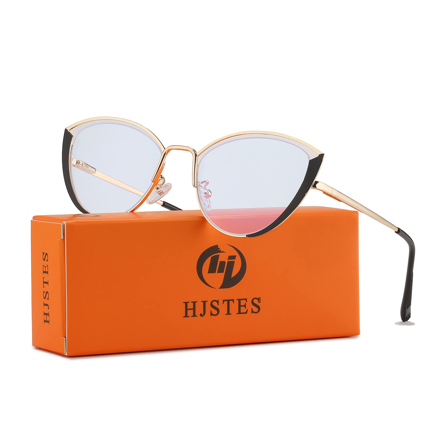 HJSTES Blue Light Blocking Glasses Women Trendy Cat Eye Metal Frame Computer Reading Eyewear(Black)