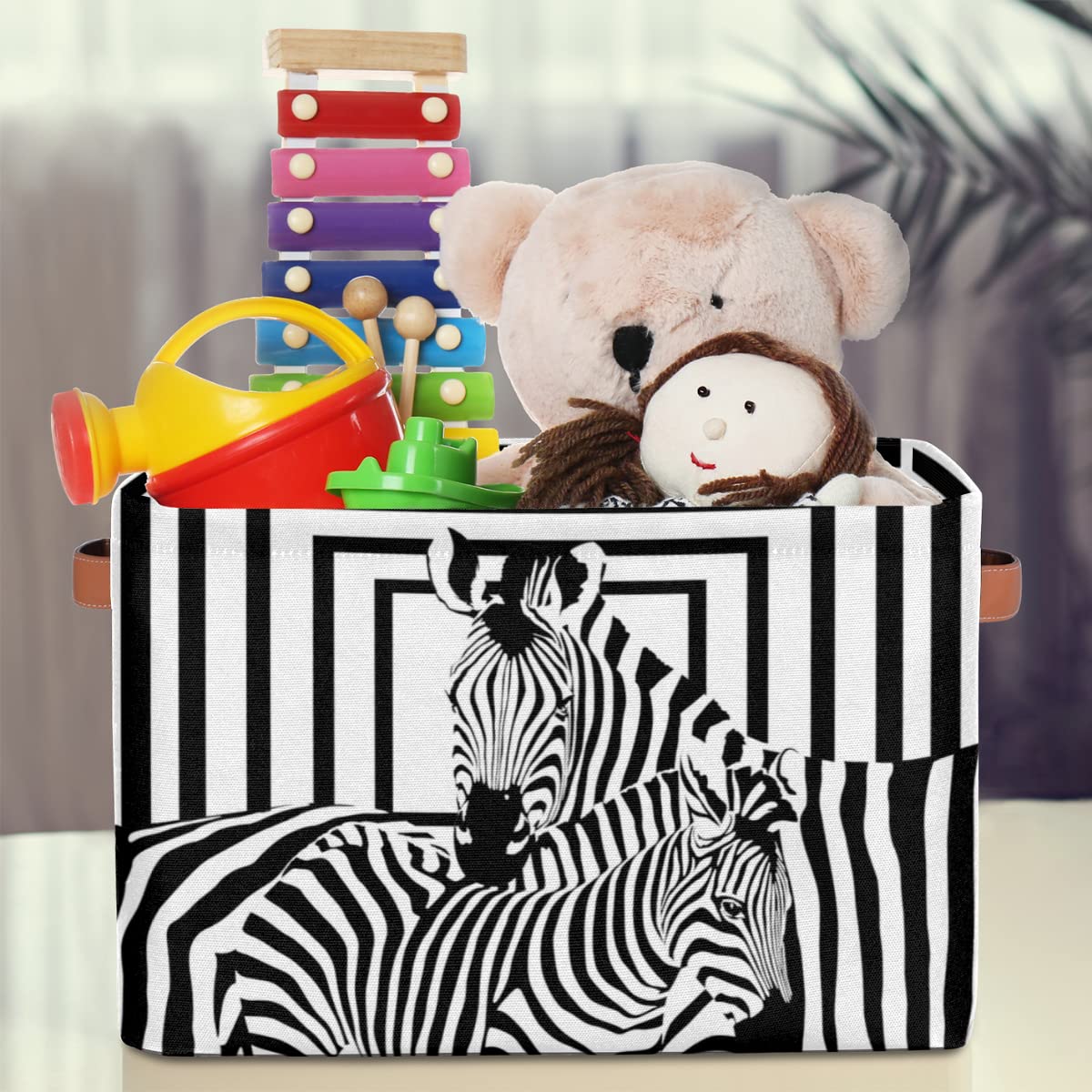 Funky Qiu African Animal Zebra Storage Basket Cube Black White Large Toys Storage Box Bin with Handle Collapsible Closet Shelf Cloth Organizer for Nursery Bedroom,15x11x9.5 in,2 Pack