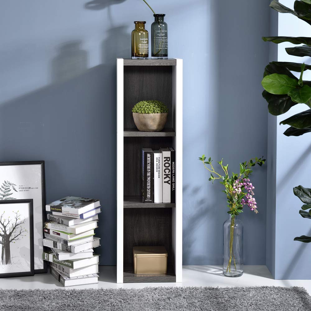 Frama DIY Two-Color 3 Shelf Storage Bookcase, 1.18 inch Thick Plywood Stackable Bookshelf Organizer for Living Room, Home and Office, Black Brown