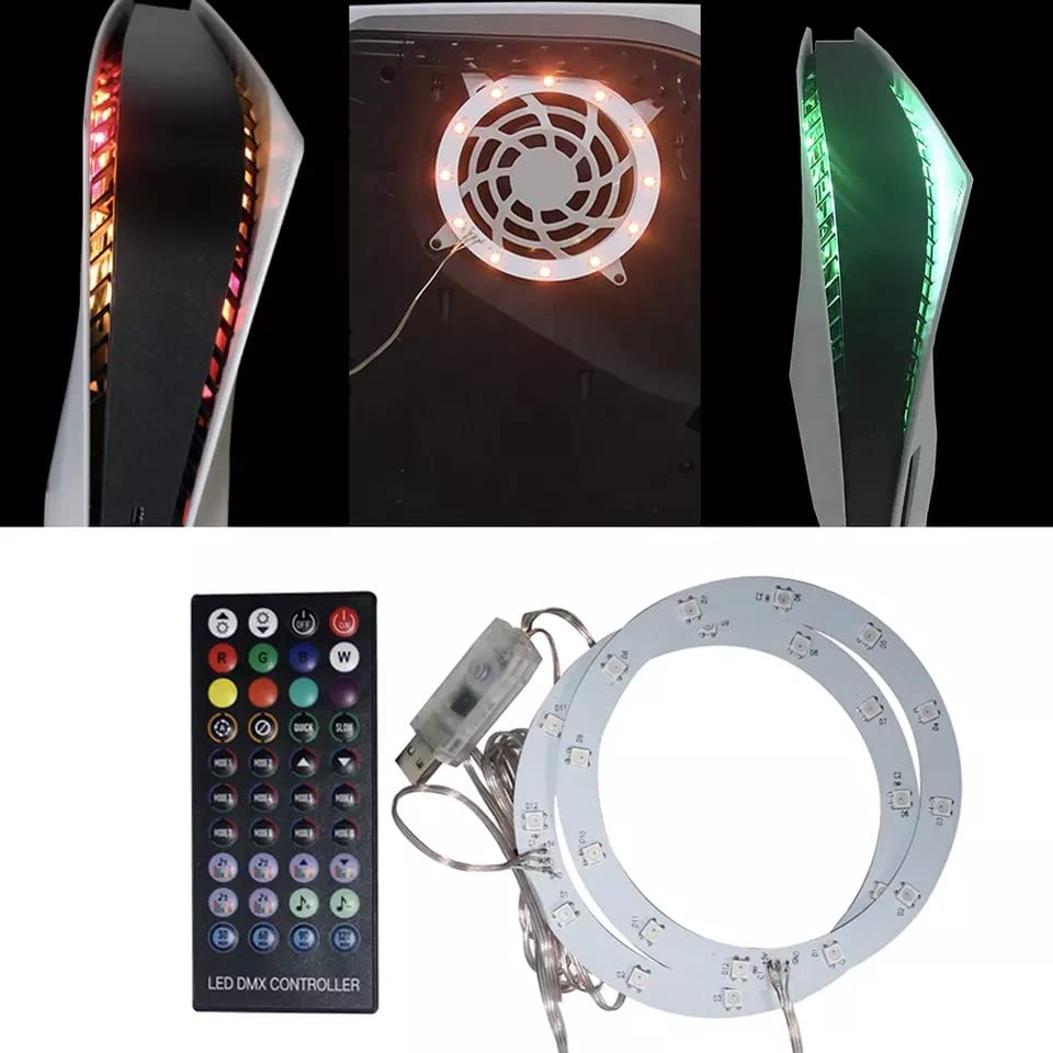 FUcopales RGB LED Light Strip for PS5 Console with 8 Colors 400+ Modes, Music Sync Color Changing Led Light Strips for Playstation 5 with IR Remote, APP Controller and USB Powered
