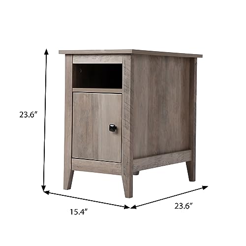 Gecheer Set of 2 Narrow Nightstand, Wooden Side Table with Open Shelf and Cabinet, Rustic End Table for Living Room, Bedroom, Grayish Brown
