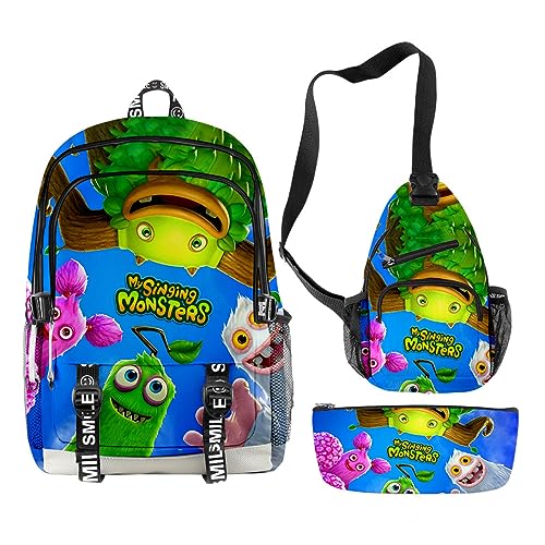 Three Piece Set of New Products My Singing Monsters Monsters Concert Student backpack pencil case satchel (style4)