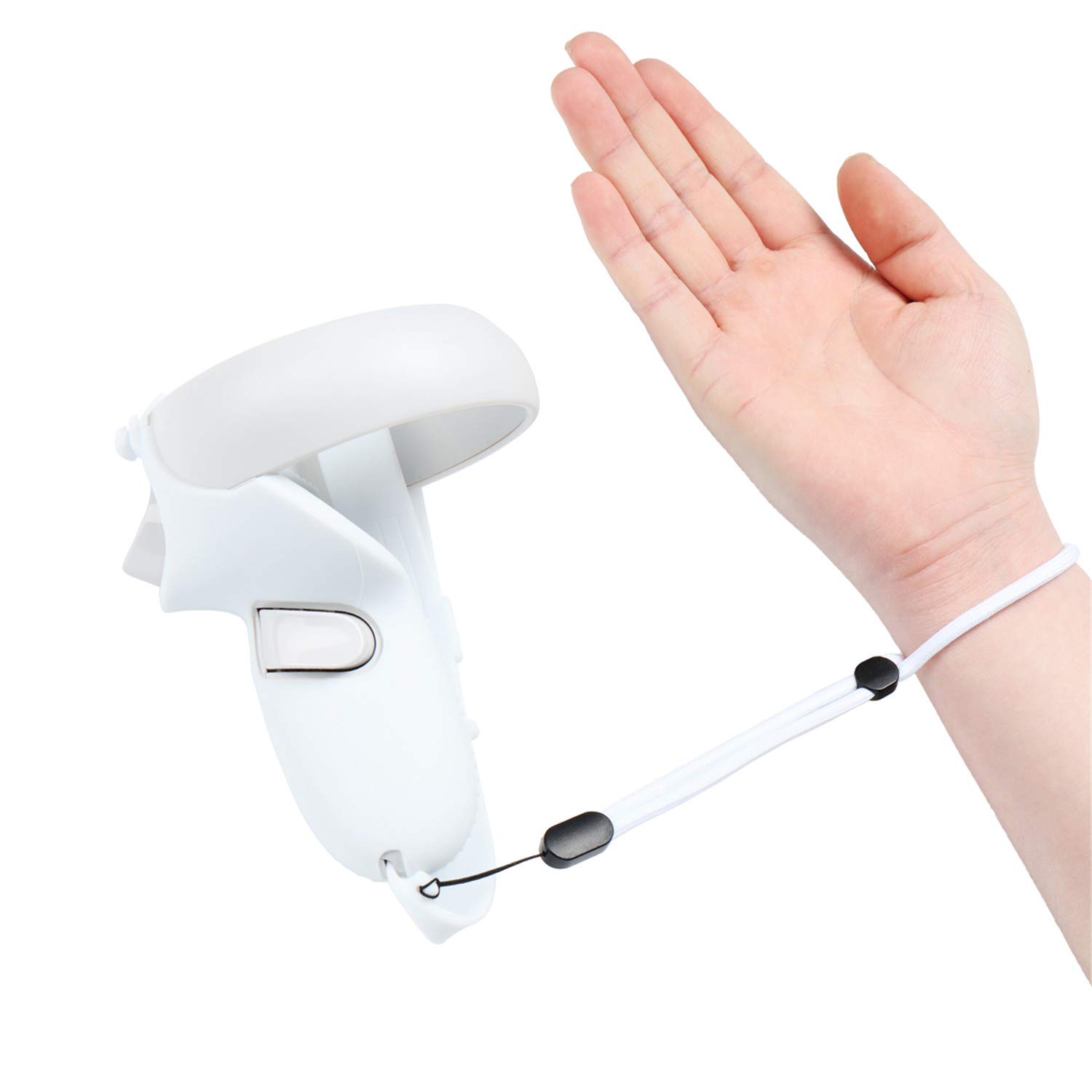 Full Grip Cover Compatible for Oculus Quest 2 Touch Controller with Adjustable Anti-Fall Backhand Starp and Wrist Hand by X-Super Home (White)