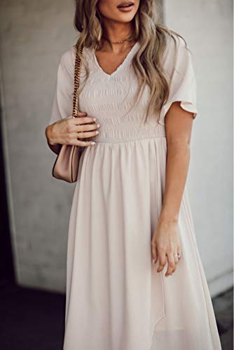 Zattcas Maxi Dresses for Women Summer Short Sleeve Long Bridesmaid Dresses Cream Medium