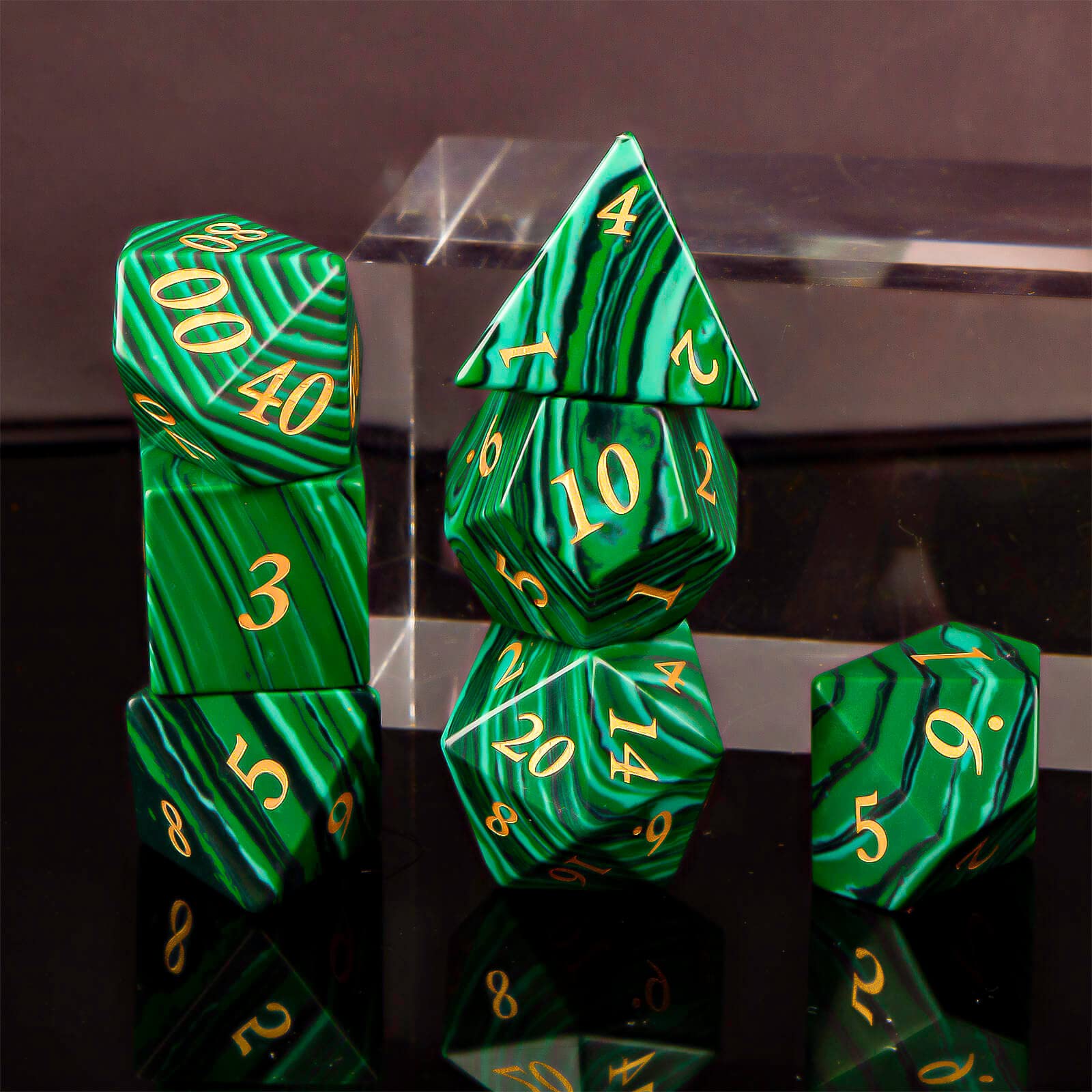 KERWELLSI DND Polyhedral Dice Set, Gemstone Dice Set D&D Dice with Gift Box, 7pcs Peacock Pine Stone D+D Dice for Dungeons and Dragons, RPG Role Playing Game Die D20 D12 D10 D8 D6 D4