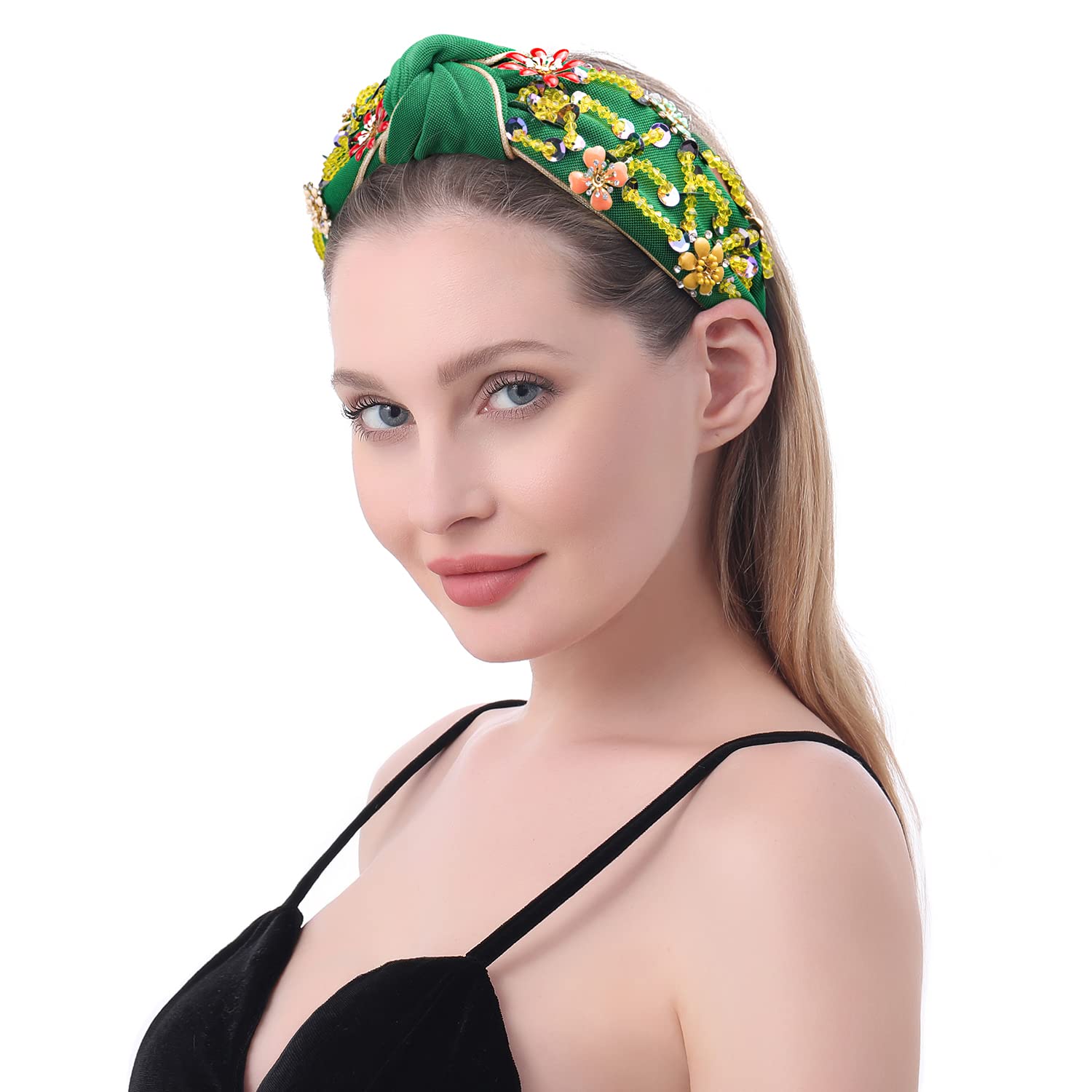 HERNOBLEREST Wide Hair Bands For Women Black White Rhinestone Headbands For Women Top Knotted Headbands