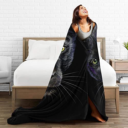 Panther Throw Blanket Realistic Animal Head Plush Fleece Flannel Blanket Ultral Soft for Sofa Couch Bed Living Room Pet Suitable for All Seasons 50"x40"