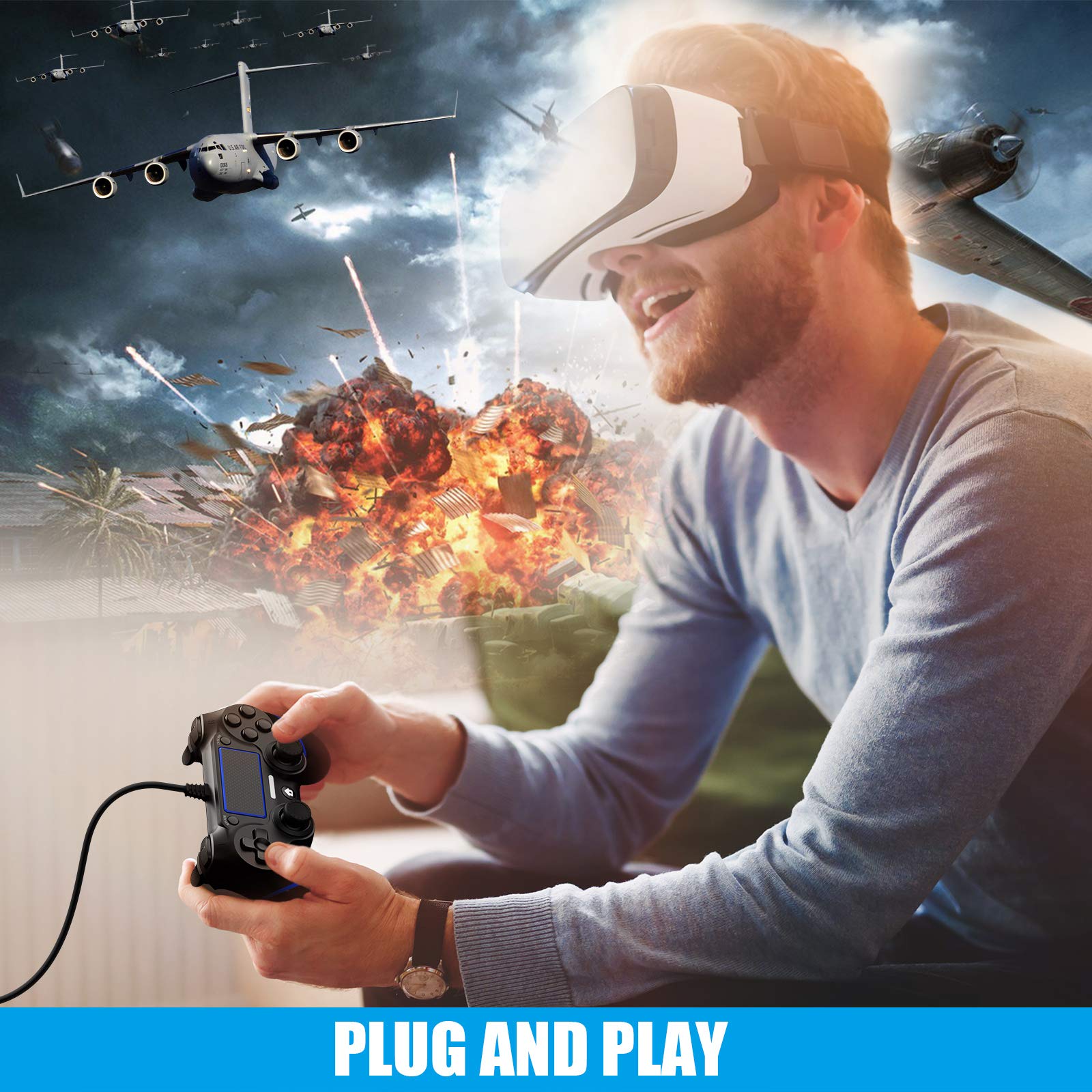 Etpark PS-4 Wired Controller, Professional PS-4 Gamepad,Touch Panel Joypad with Dual Vibration, Instantly Timely Manner to Share Joystick