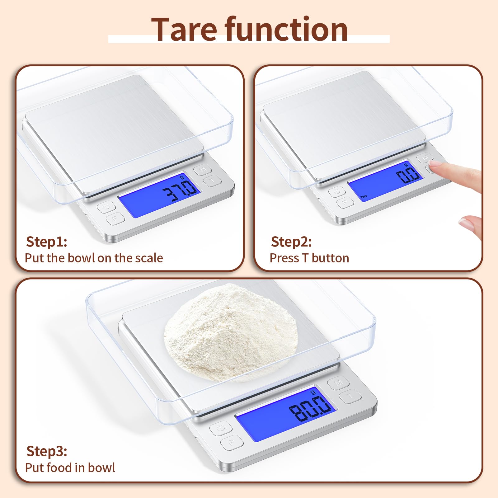 Food Kitchen Scale, Food Scales Digital Weight Grams and Oz, High Precision Digital Scale, with 2 Trays, Tare Function, Baking, Cooking, LCD Display