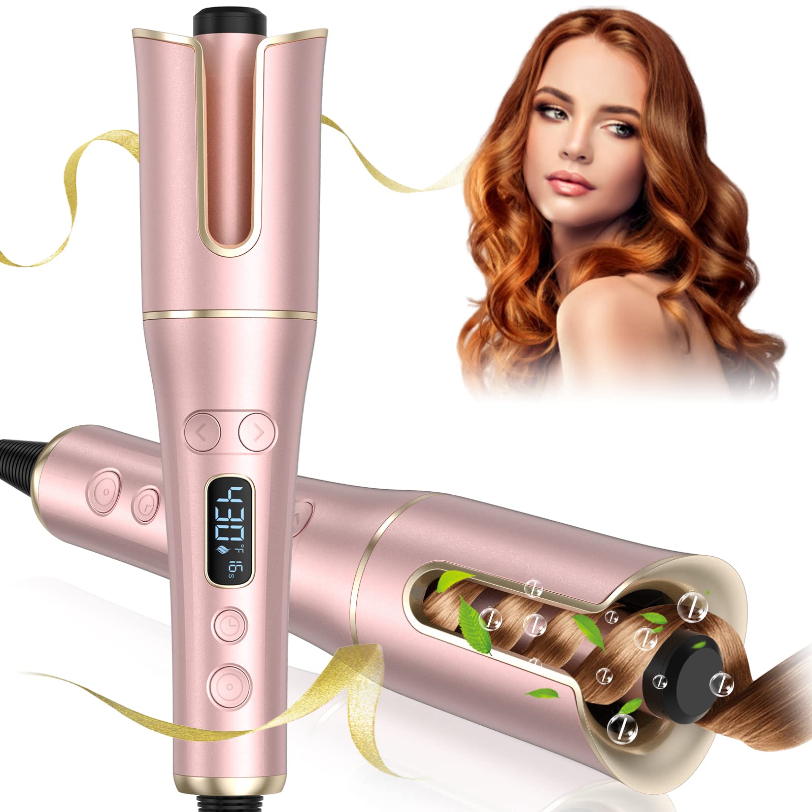 Laluztop Automatic Curling Iron, Cordless Auto Hair Curler, Ceramic Rotating Curler with 6 Temps & Timers, Portable Rechargeable Wand, Shut-Off, Fast Heating Iron for Styling,Pink Blue,2 Piece Set