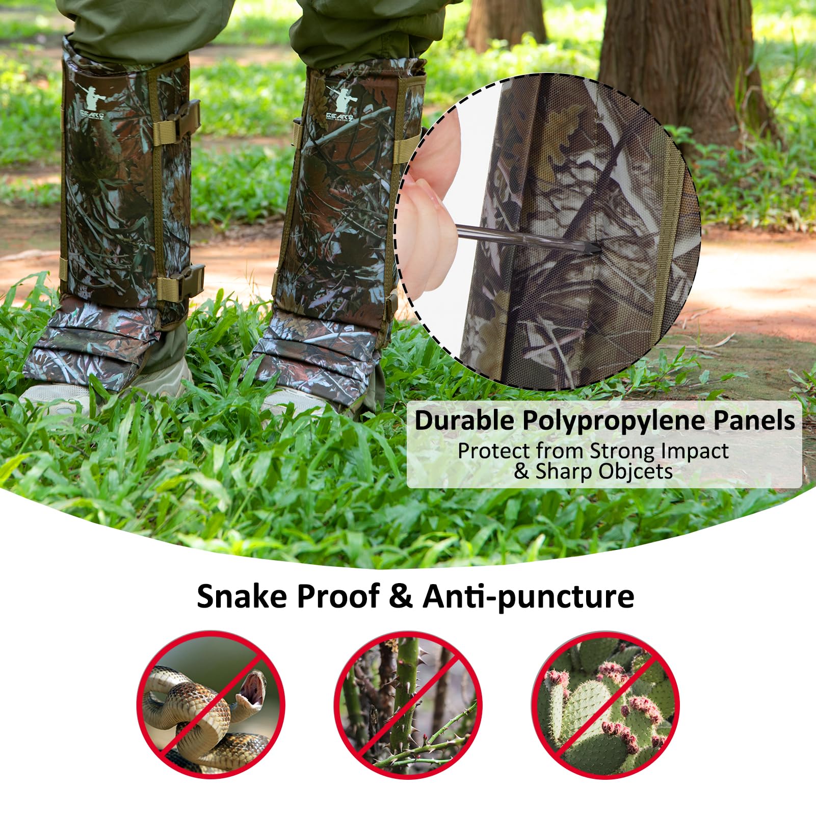 GearOZ Snake Gaiters Snake Chaps, Waterproof Lower Legs Snake Guards, Snake Bite Protective Gaiters, Anti-Snake Boots for Men/Women, Adjustable Size for Hunting/Hiking/Farm Working, Camo