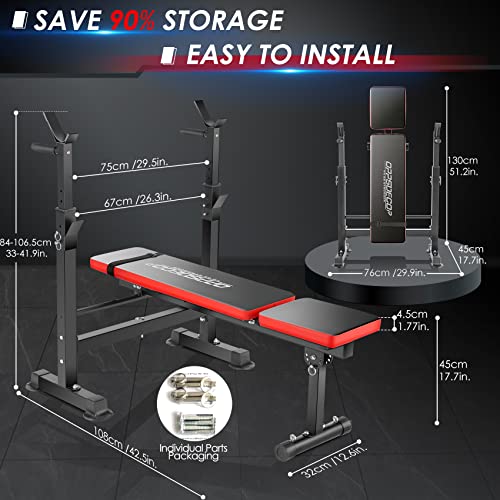 OPPSDECOR 600lbs 6 in 1 Weight Bench Set with Squat Rack Adjustable Workout Bench with Leg Developer Preacher Curl Rack Fitness Strength Training for Home Gym