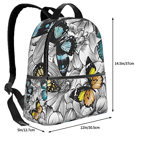 OPSREY Purple Butterflies Floral Print Backpack Laptop Bag Multiple Pockets Casual Travel Shoulder Bag For Men Women