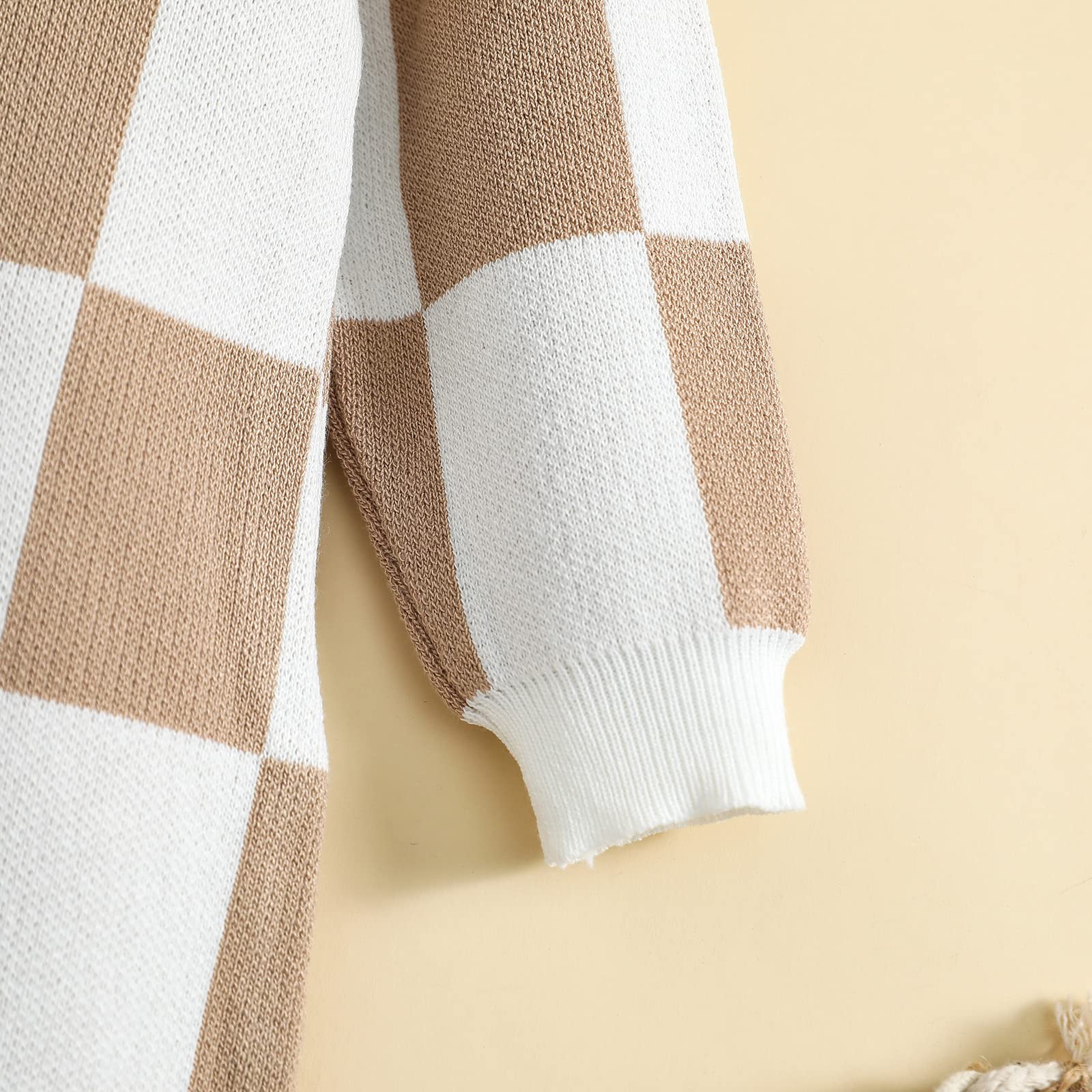 Lamgool Baby Girls Boys Checkered Jumpsuit Knitting Longsleeve Casual Plaid Romper Outfit for Fall 6-12M