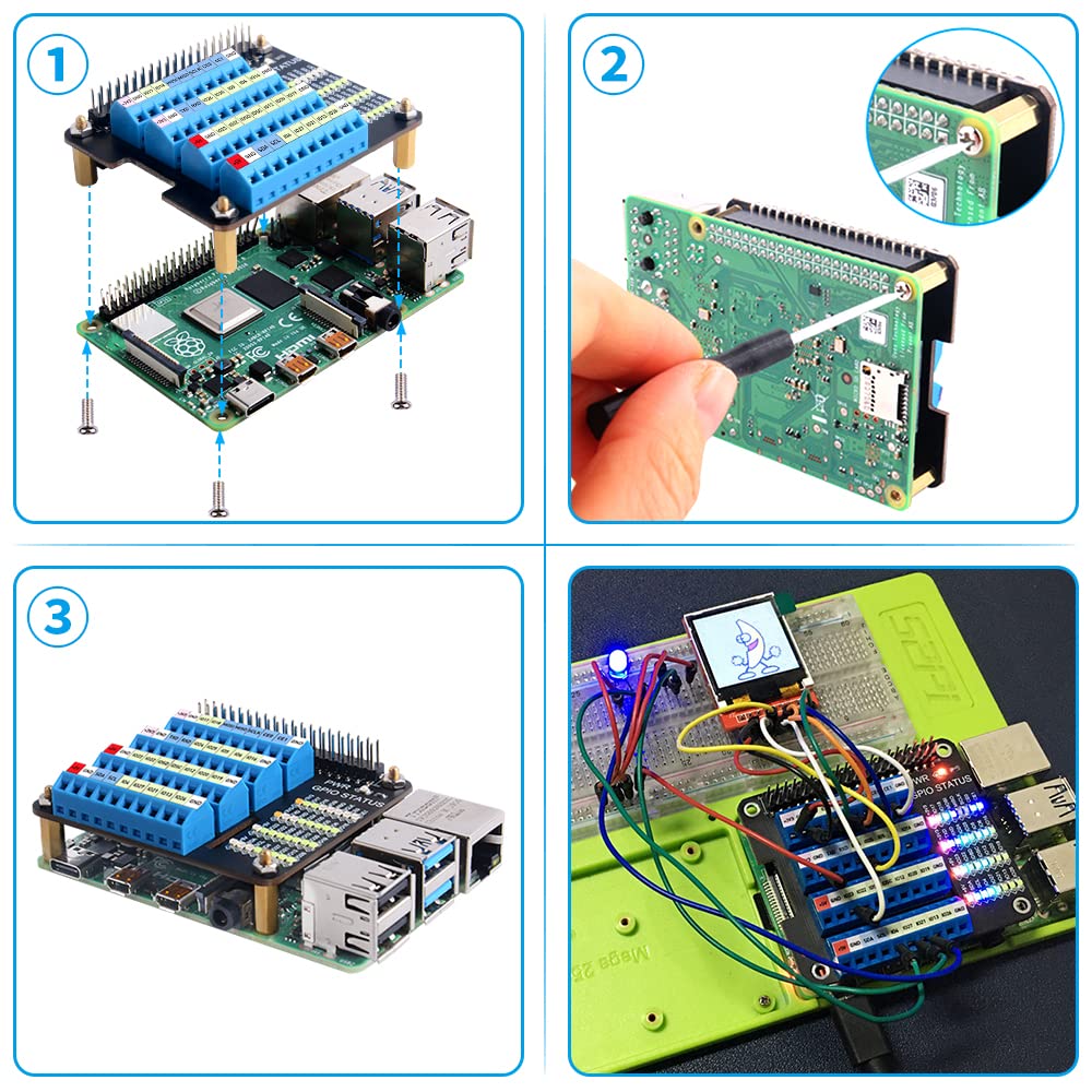GeeekPi GPIO Screw Terminal Block Breakout Board HAT for Raspberry Pi, GPIO Expansion Board Breakout Module with GPIO Status LED for Raspberry Pi 4B/3B+/3B/2B/B+/Pi Zero W/Pi Zero 2 W