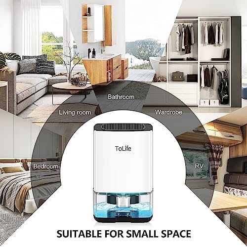 ToLife Dehumidifiers for Home 30 OZ Water Tank with Auto-Off, Portable Small Dehumidifier for Room,Bathroom,Bedroom,RV, Closet 500 sq.ft,7 Colors LED Light