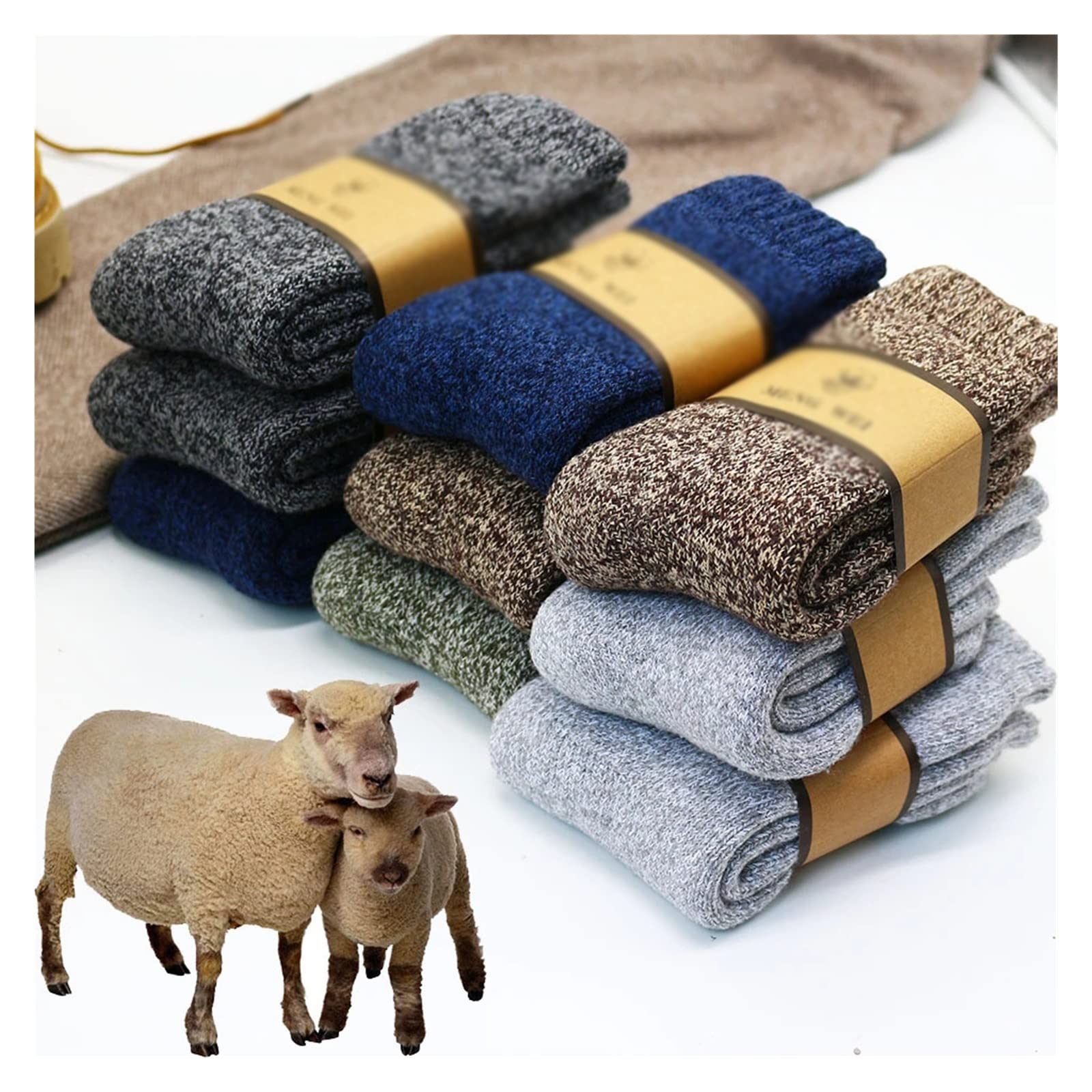 GELTDN Winter Men's Wool Socks Super Thick Warm Harajuku Retro Snow Casual Antifreeze Cashmere Socks Men 3 Pair