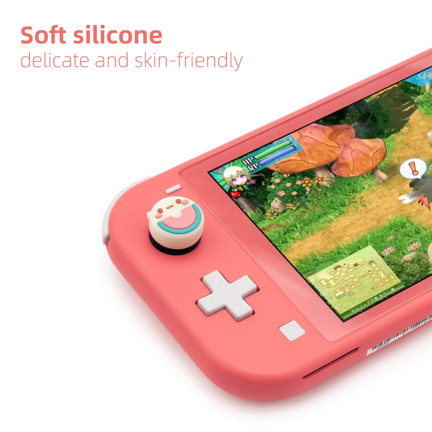 GeekShare 4PCS Cute Animal Theme Thumb Grip Caps,Soft Silicone Joystick Cover Compatible with Nintendo Switch /OLED/ Switch Lite -- Watermelon Cat and Mousse Bear