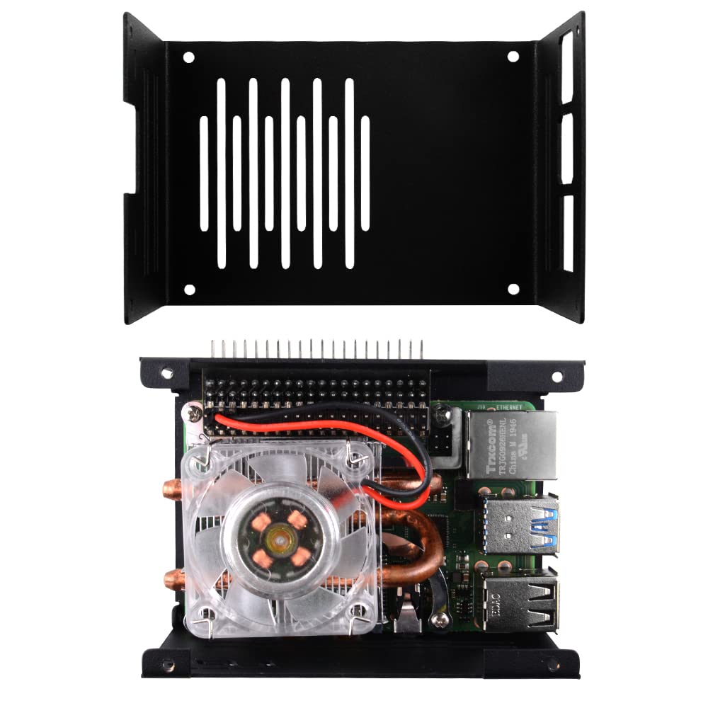 GeeekPi Metal Case with Fan for Raspberry Pi 4, Pi 4B Case with Low-Profile CPU Cooler and RGB Cooling Fan (Silver)