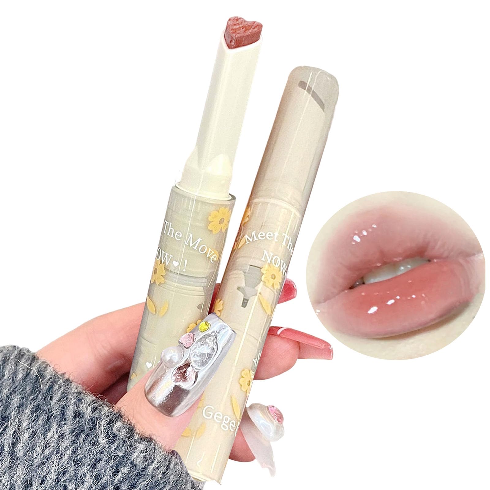 Heart Jelly Lipstick, Hydrating Lip Gloss Dew Tint Jelly Love Lipstick ,Long Lasting Moisturizing Tinted Lip Balm Plumping Lip Stain, Non-sticky, Vivid Color Glossy Lip Gloss Stick Lip Makeup (02#Ice Lychee)