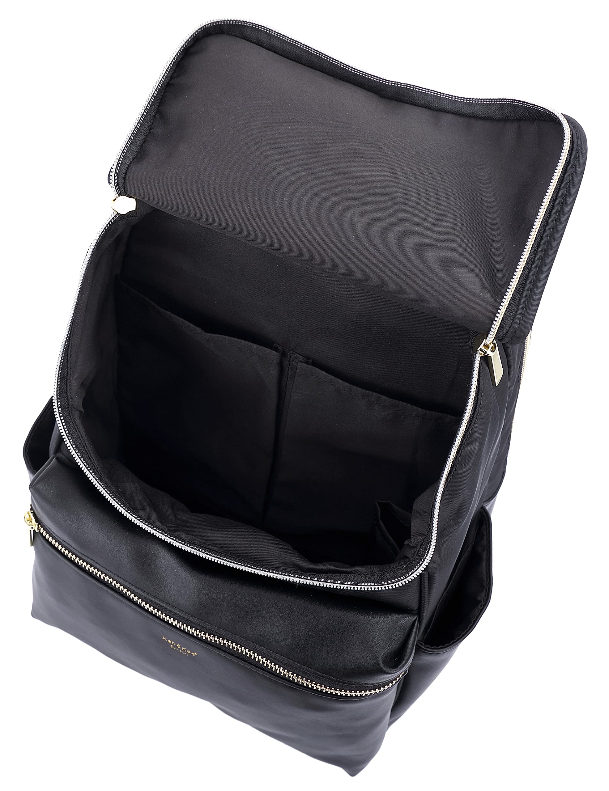 Kah&Kee Backpack for Women Fashion Waterproof School Bag Multiple Compartments 10 Pockets Fake-Leather Nylon Stitching (Black)
