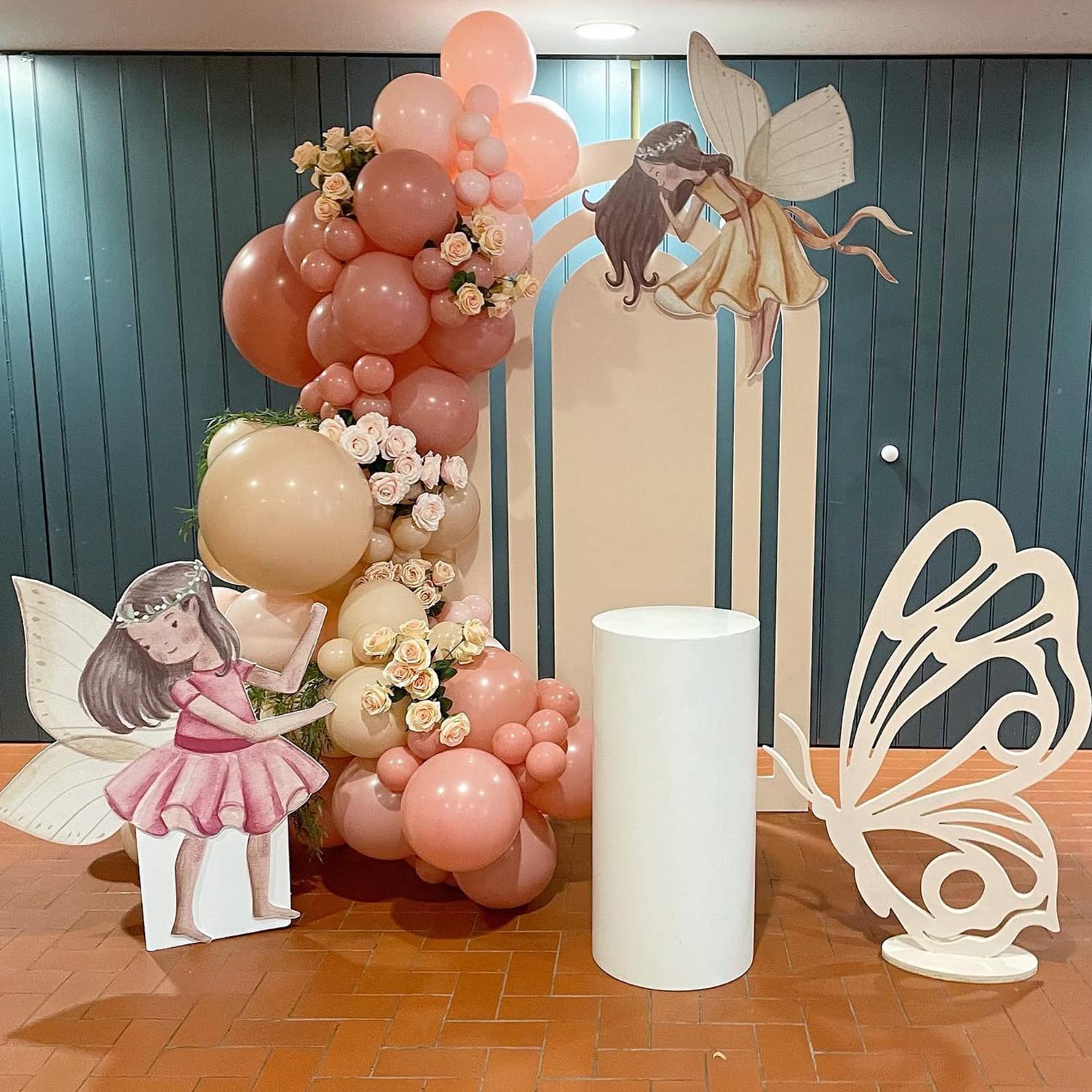 FENCYGIH 130Pcs Boho Balloon Garland Arch Kit, Boho Baby Shower Decorations with Dusty Pink Nude Sand White Long Twisting Balloons White Paper Tassels for Two Groovy Boho Rainbow Party Decorations