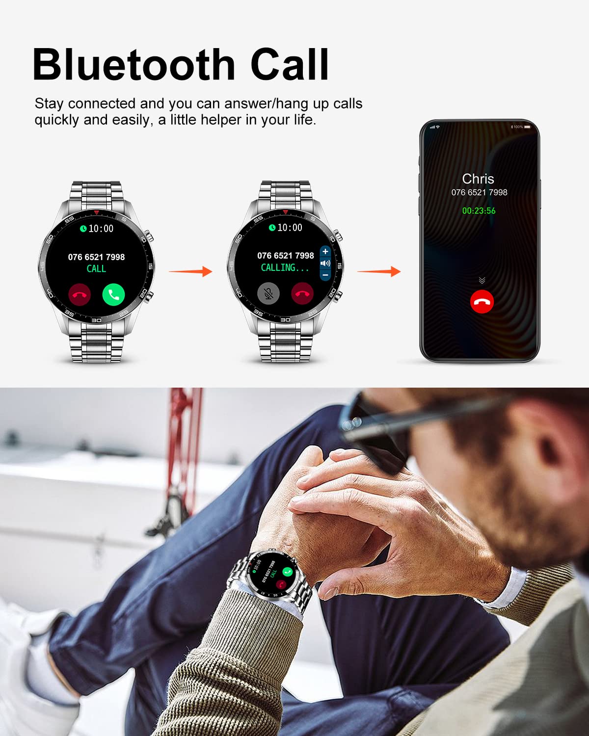 LIGE Smart Watches for Men Stylish with Bluetooth Call Message Notification Heavy Duty Big Screen Compatible with Android iOS iPhone Fitness Activity Tracker with Blood Pressure Men's Smartwatch
