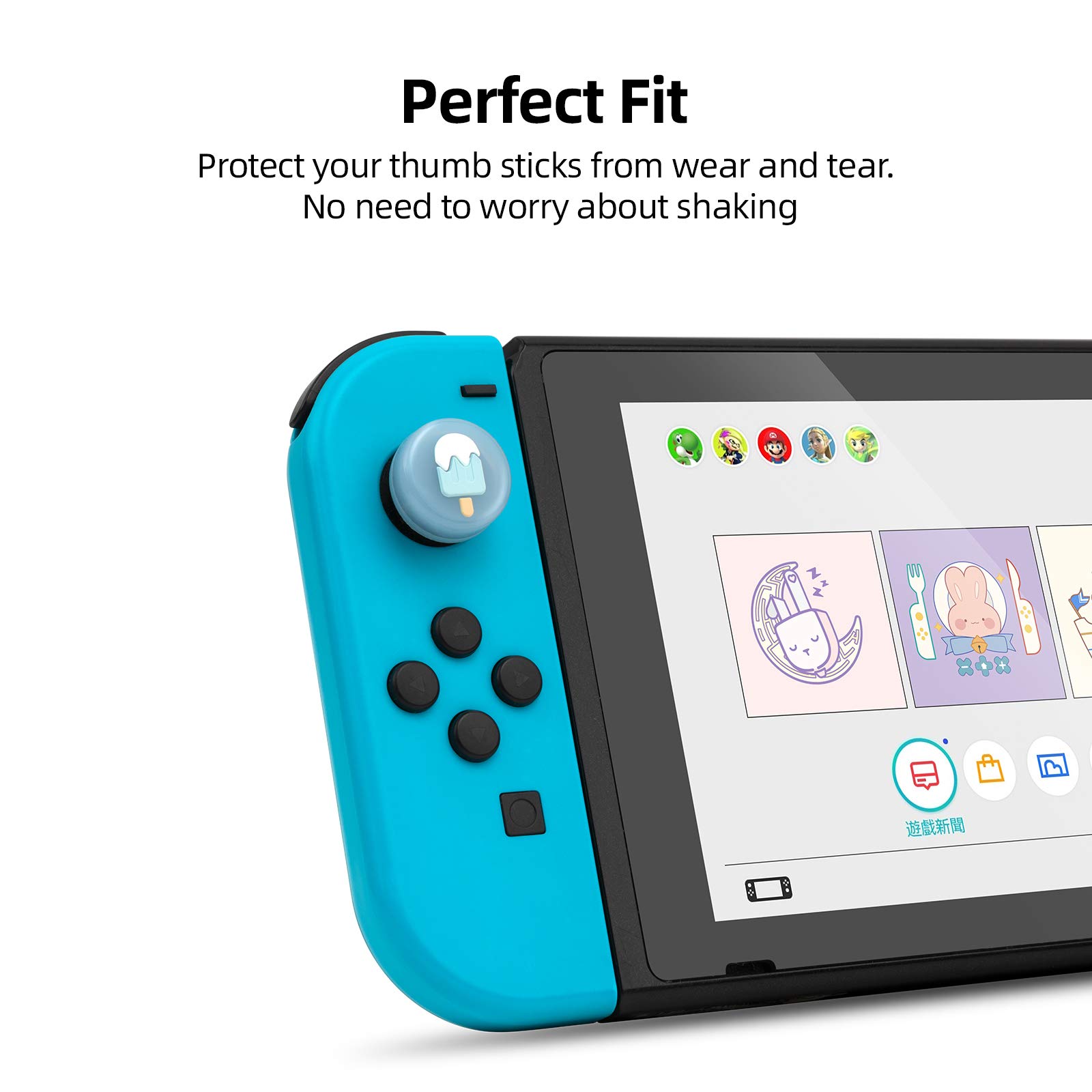 GeekShare 4PCS Cute Thumb Grip Caps,Soft Silicone Joystick Cover Compatible with Nintendo Switch / OLED / Switch Lite - Ice Cream