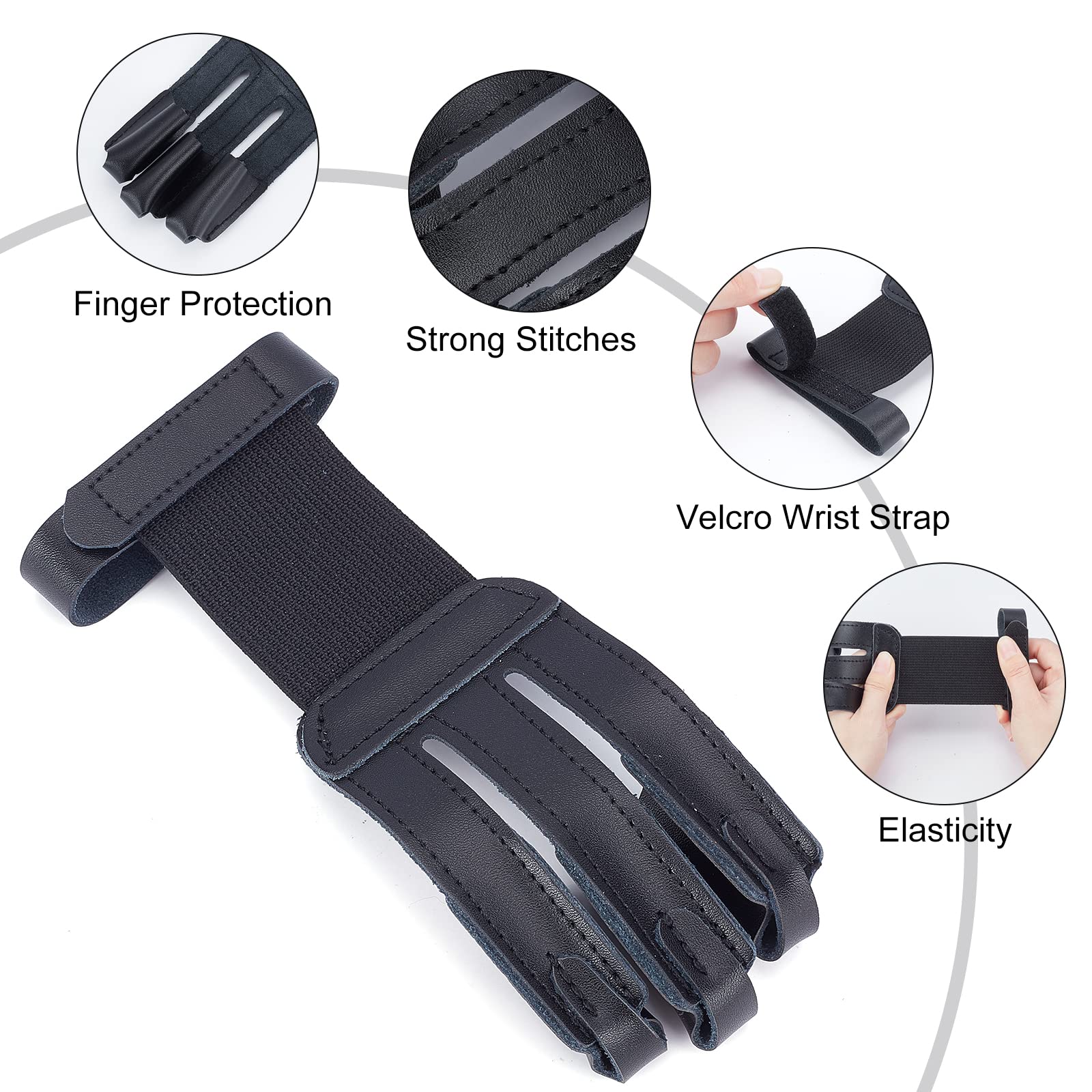 GORGECRAFT 3 Finger Archery Glove Cow Leather Protective Gloves Black Archery Shooting Glove Finger Tab Accessories for Men Women Shooting Hunting Targeting Recurve Compound Bow Guard