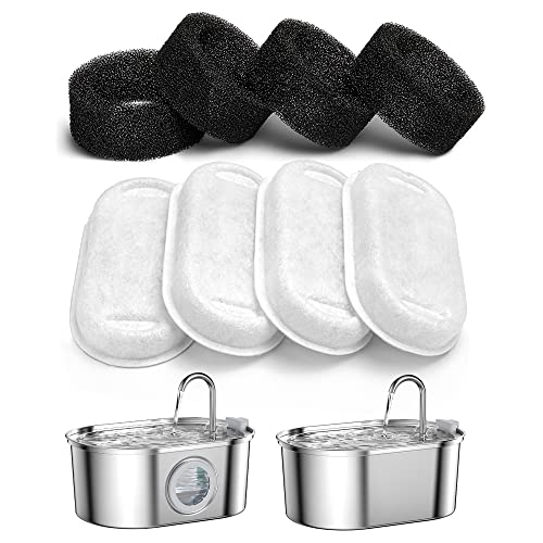SOOFPET Cat water fountain filter, 8-pack of filters(Carbon Filters + Foam Filters), Replacement Filters for 108oz/3.2L Stainless Steel Cat Water Fountain