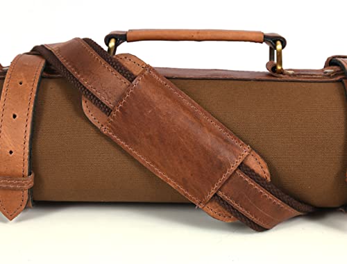 Leather Canvas Knife Roll Storage Bag Expandable 10 Pockets Detachable Shoulder Strap Travel-Friendly Chef Knife Case Roll By Aaron Leather Goods (Cleveland, Canvas Leather)