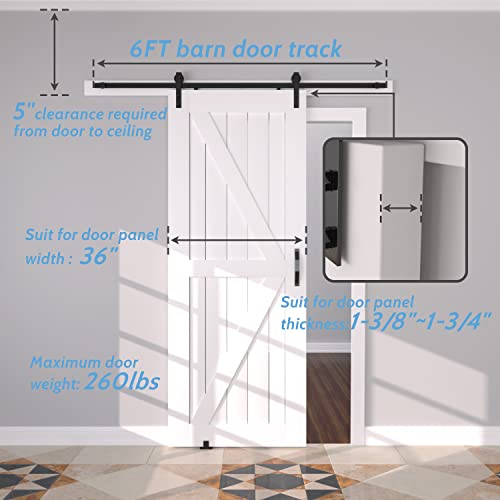 JZVXX 6FT Barn Door Hardware kit, Barn Door Track, Sliding Door Hardware kit, Easy to Install- Mini Version- Combination Track Mode- Step by Step Manual Included.(JD-6FT-mini-5)