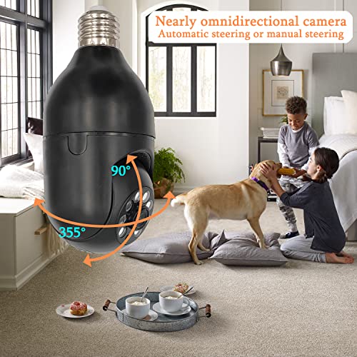 Light Bulb 1080P Full HD 360 Camera Pan/Tilt, Home Security Cameras with 32G SD Card, 2.4G WiFi Camera Night Vision Motion Detection and Auto pan Steering