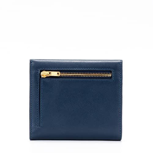 Gnome & Bow Envelope Flap Cash Coin Small Bifold Wallet Women (100% Genuine USA Nappa Leather/RFID Blocking) (Blue)