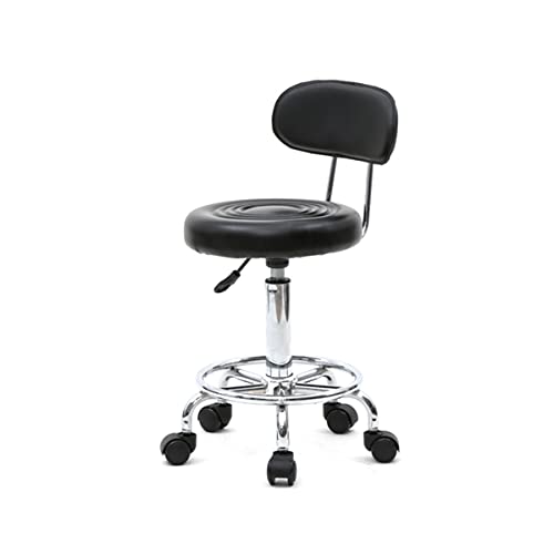 NALLBEIRRAA PU Leather Rolling Stool with Foot Rest Ergonomic Swivel Height Adjustment Task Chair Work Office Massage Stools for Spa Drafting Salon Tattoo Clinic Dentist Beauty Home Office (Black9)