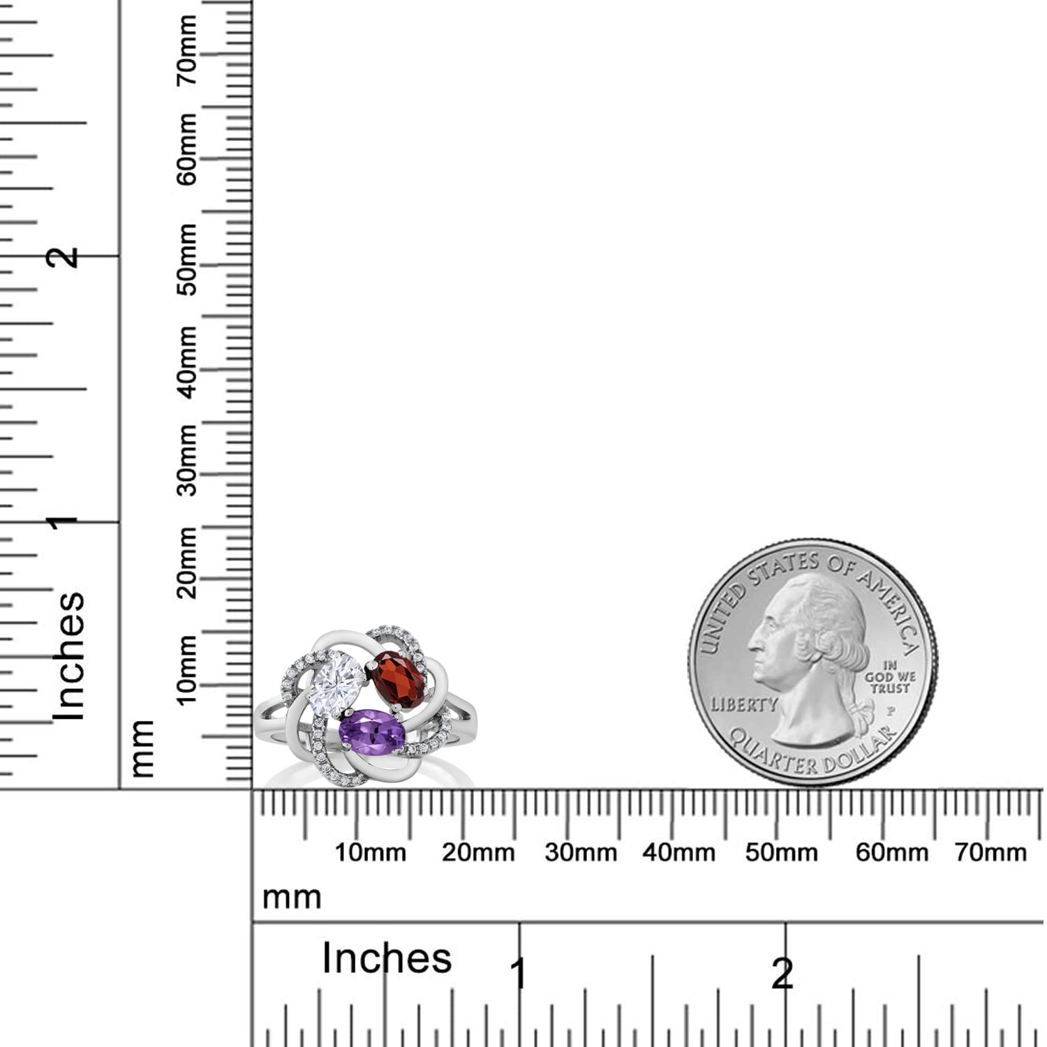 Gem Stone King 925 Sterling Silver Promise Customized and Personalized Build Your Own 3 Birthstone For He Engagement Flower Blossom Ring For Women (Size 8)