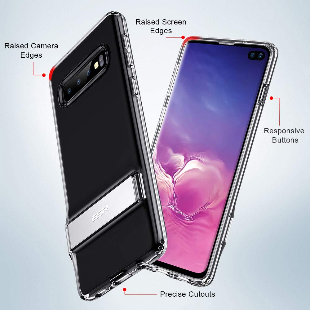 ESR Metal Kickstand Case for The Samsung Galaxy S10 Plus, [Vertical and Horizontal Stand] [Reinforced Drop Protection] Hard PC Back with Flexible TPU Bumper for The Samsung Galaxy S10 Plus, Clear