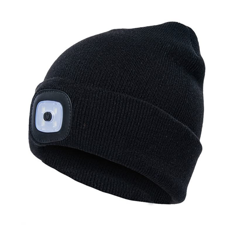 LED Beanie Hat, Winter Hat, Hands Free Flash Light, Camping Hat, Camping Essentials, with Rechargeable LED Light, Unisex Black