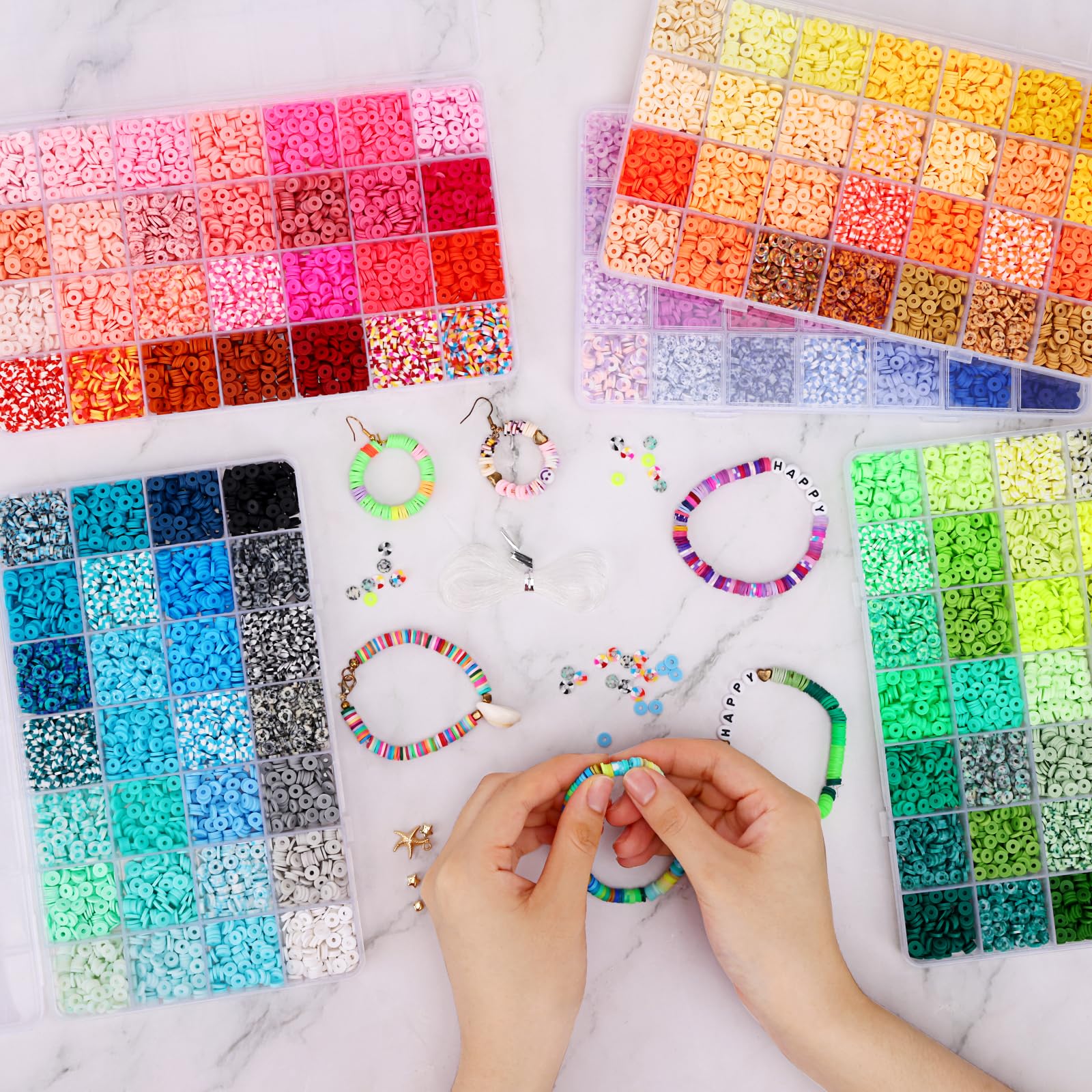QUEFE 17500pcs 140 Colors Clay Beads for Jewelry Making, Flat Round Polymer Clay Beads Kit with Letter Beads for Gift Craft and Art