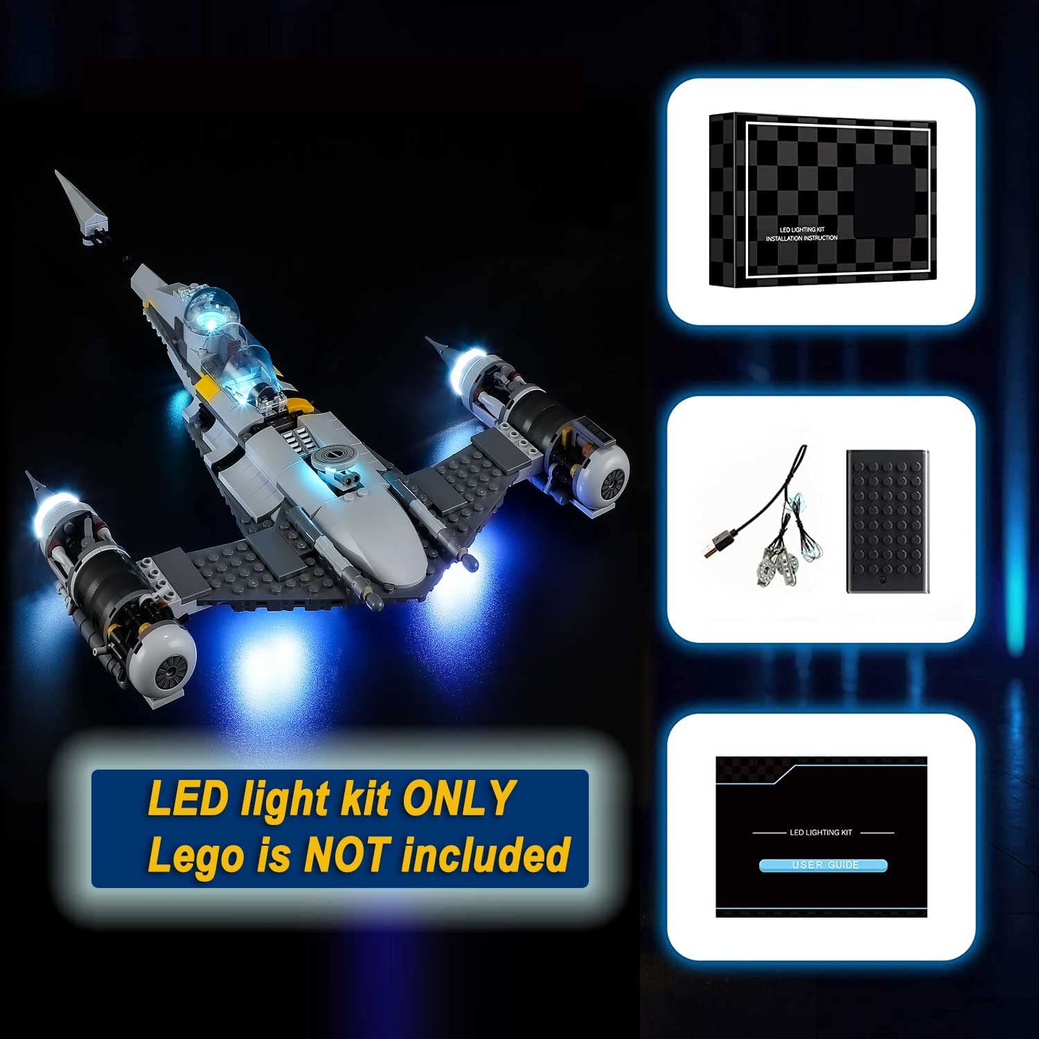 LED Light Kit ONLY - Compatible with Lego The Mandalorian s N 1 Starfighter 75325 - Lego Set NOT Included, Aftermarket Interlocking Building Lighting Accessories