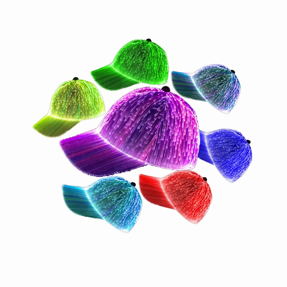 LED Light Up Hat for Menďź7 Colors Glow Hat Fiber Optic Rave Luminous Baseball Cap for Women USB Charging White