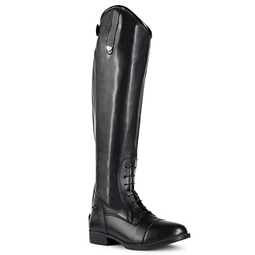 HORZE Women’s Rover Tall, Synthetic Leather, All-Weather, Water-Resistant, Comfortable Classic British Horse Riding Field Boots with Laces and Rear Zipper - Black 7.5 Medium