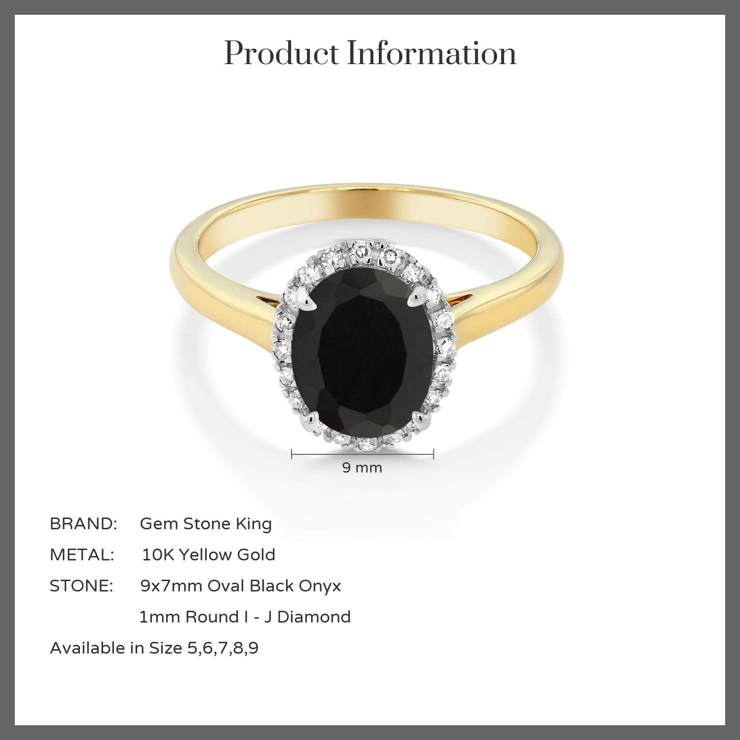 Gem Stone King 10K 2-Tone Gold Oval Black Onyx and White Diamond Women Halo Engagement Ring (2.00 Cttw) (Size 6)