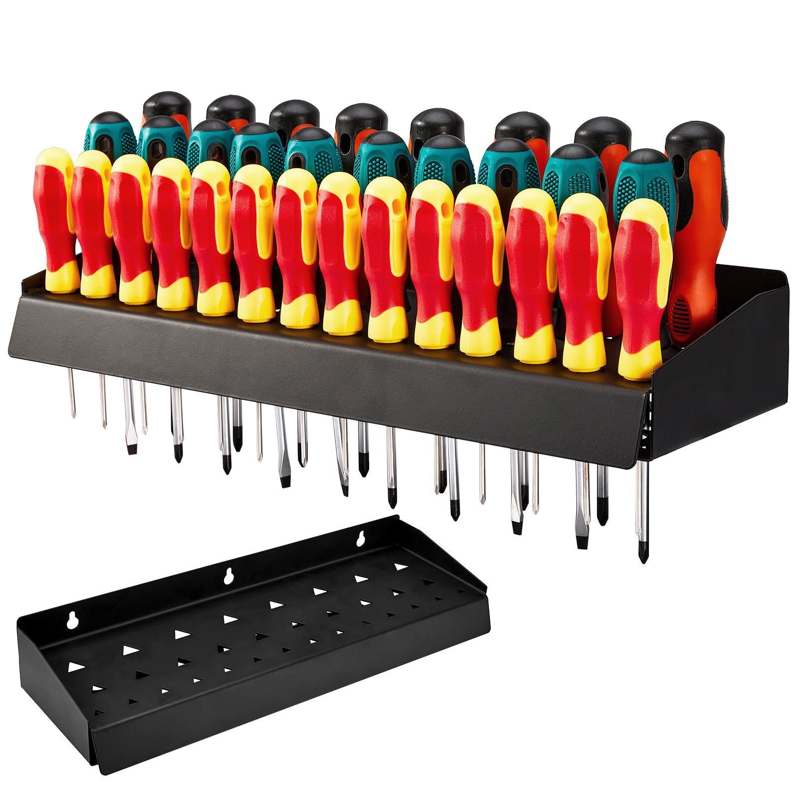 Screwdriver Holder,Screwdriver Organizer Wall Mount,Galvanized steel Hand Tool Storage Organizer Holds up to 32 screwdrivers or small tools,For Workshop,Shed,Garage,Home,Anti-corrosion,No Rusting